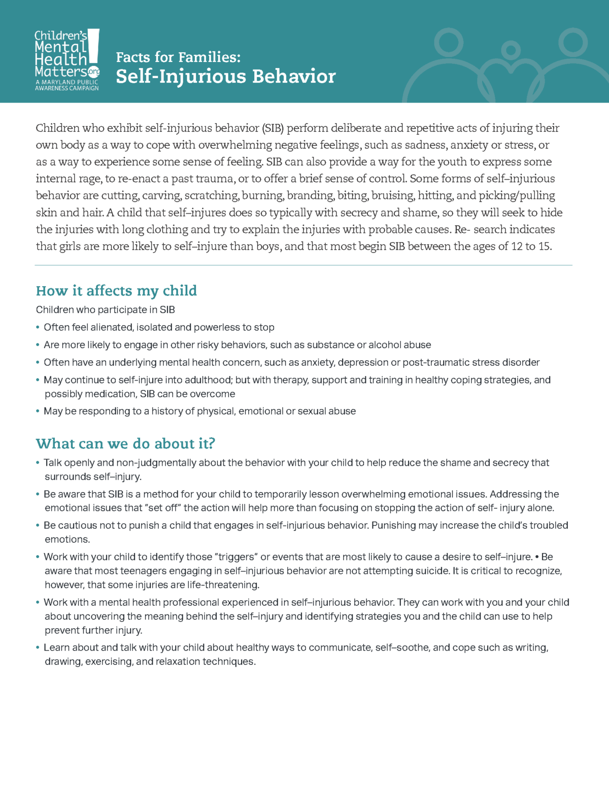Self-Injurious Behavior: Facts for Families - Children's Mental Health ...