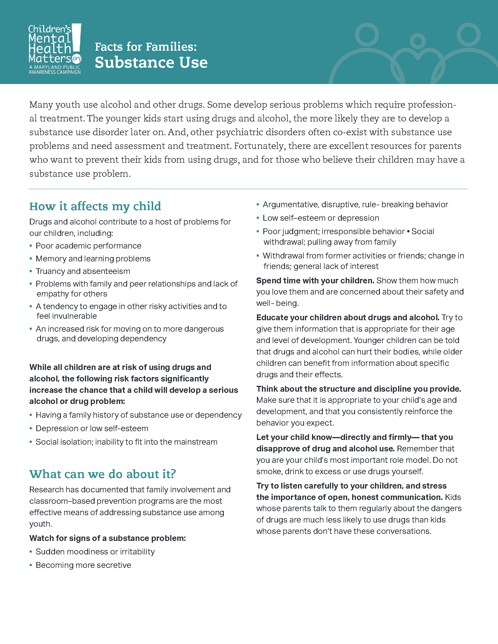 Substance Use: Facts for Families - Children's Mental Health Matters
