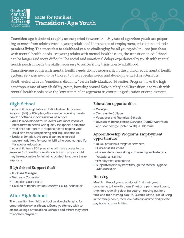 Transition-Age Youth: Facts for Youth - Children's Mental Health Matters