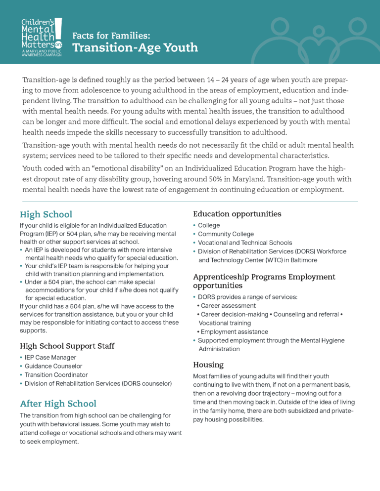 Transition-Age Youth: Facts for Youth - Children's Mental Health Matters