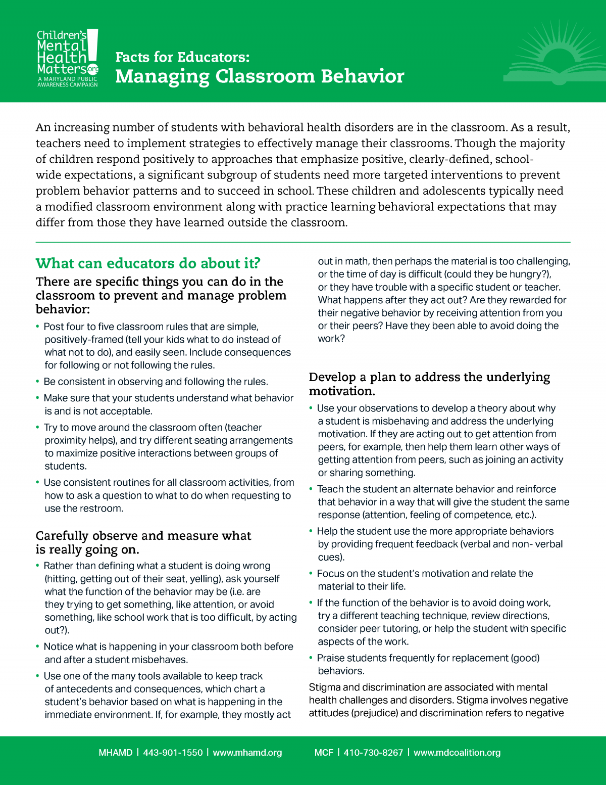 Managing Classroom Behavior - Children's Mental Health Matters