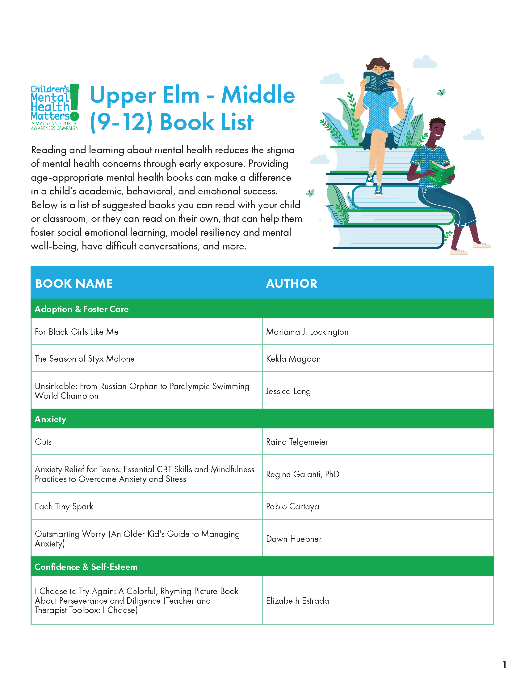 Upper Elementary and Middle School Book List - Children's Mental Health ...