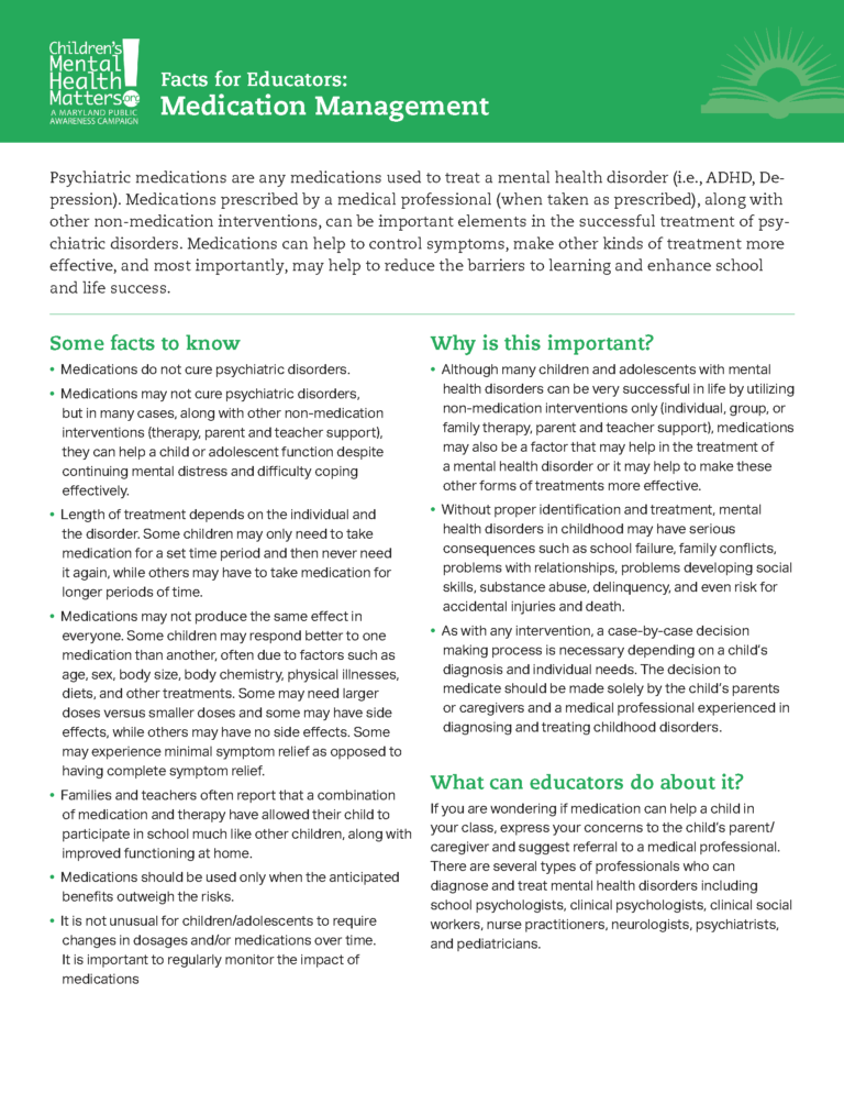Medication Management: Facts for Educators - Children's Mental Health ...